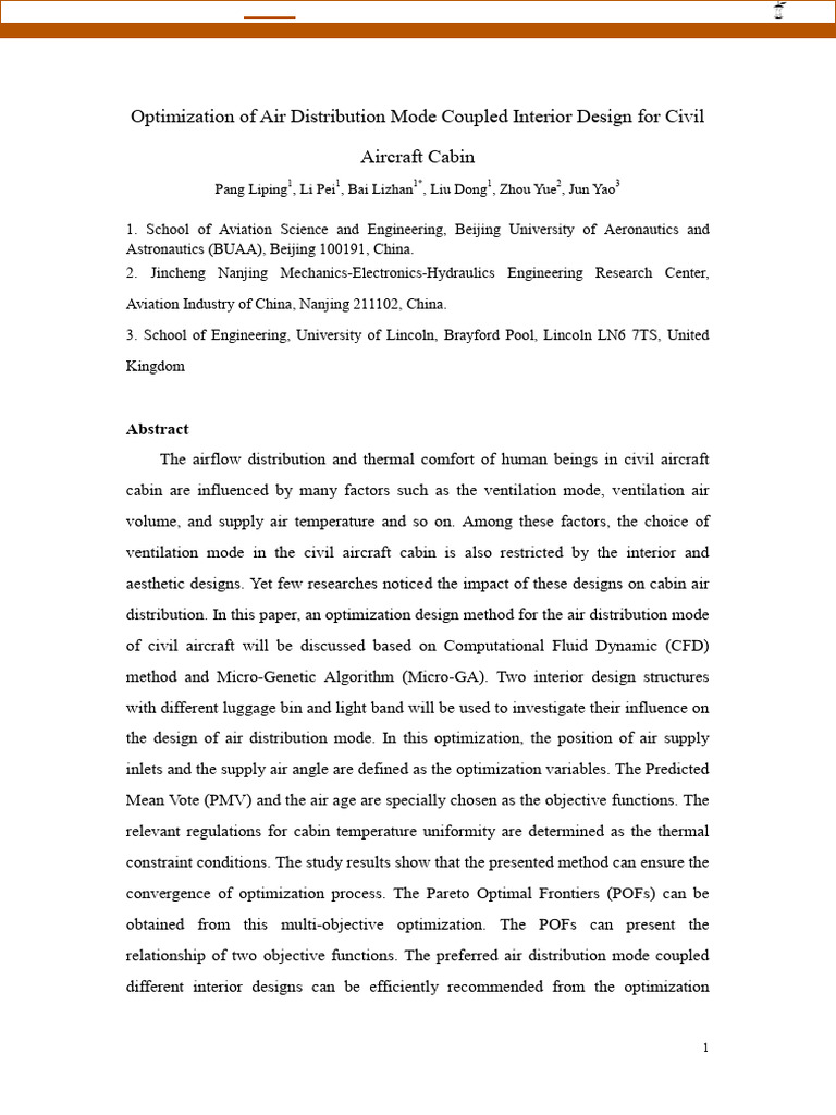Aircraft Cabin Air Distribution Optimization | PDF | Turbulence ...