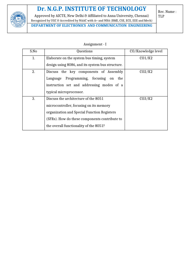 8086 & 8051 Microprocessor Assignment | PDF | Computer Engineering ...