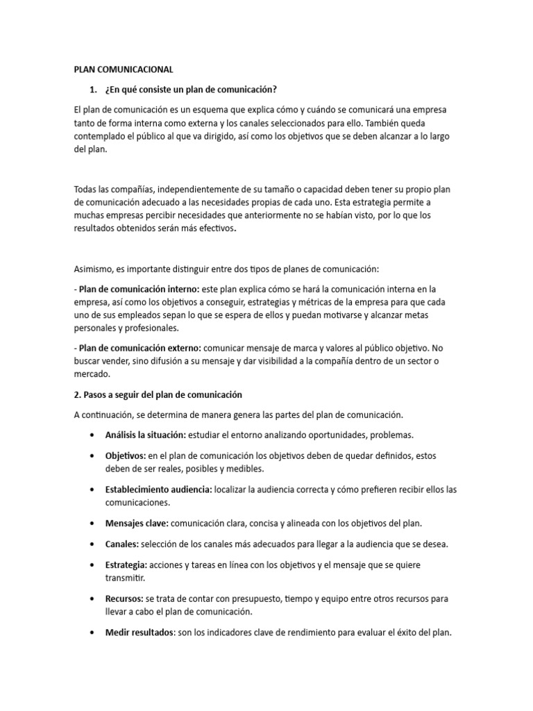 Plan Comunicacional | PDF | Comunicación | Business
