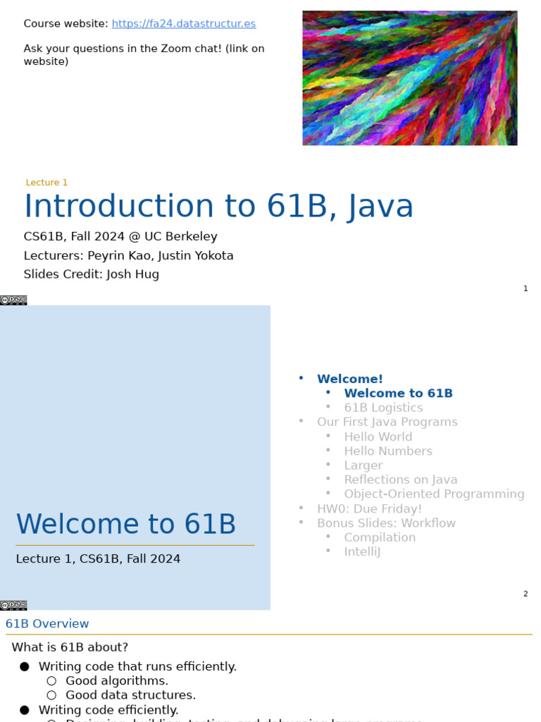 (61B FA24) Lecture 1 - Introduction | PDF | Class (Computer Programming ...
