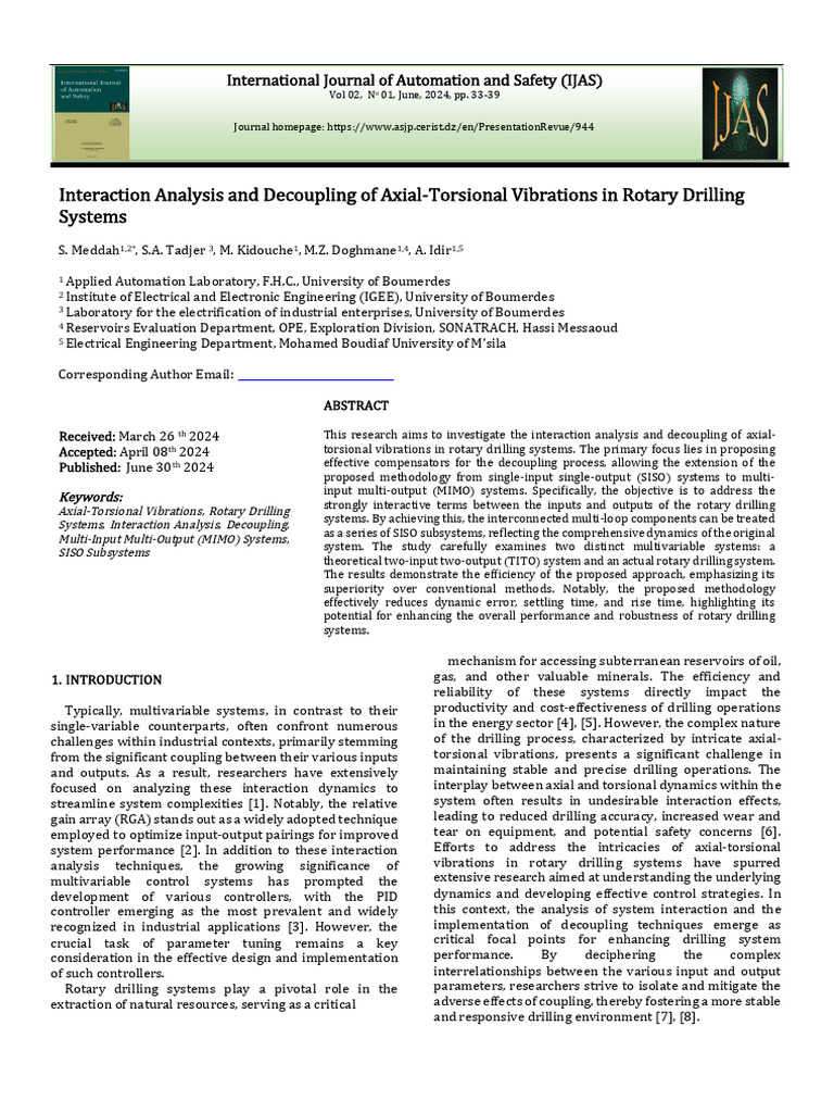 Decoupling Axial-Torsional Vibrations in Drilling | PDF | System | Drilling