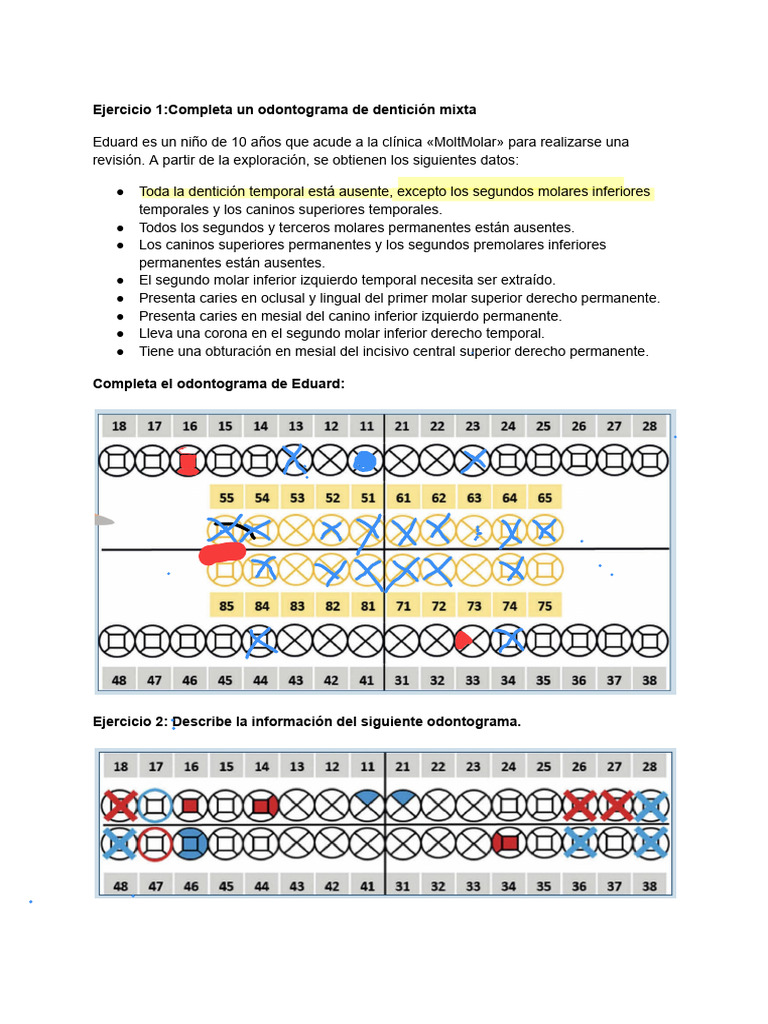 Ejercicios Odontogramas | PDF