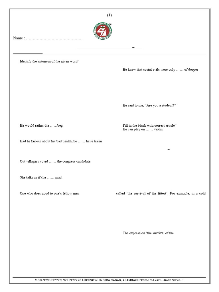 MNS Model Test Paper for English Skills | PDF | Oceans | Earth