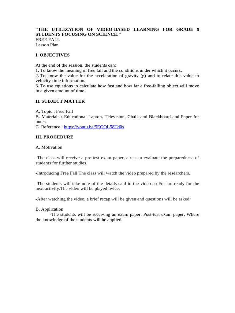 Grade 9 Science: Free Fall Video Lesson | PDF