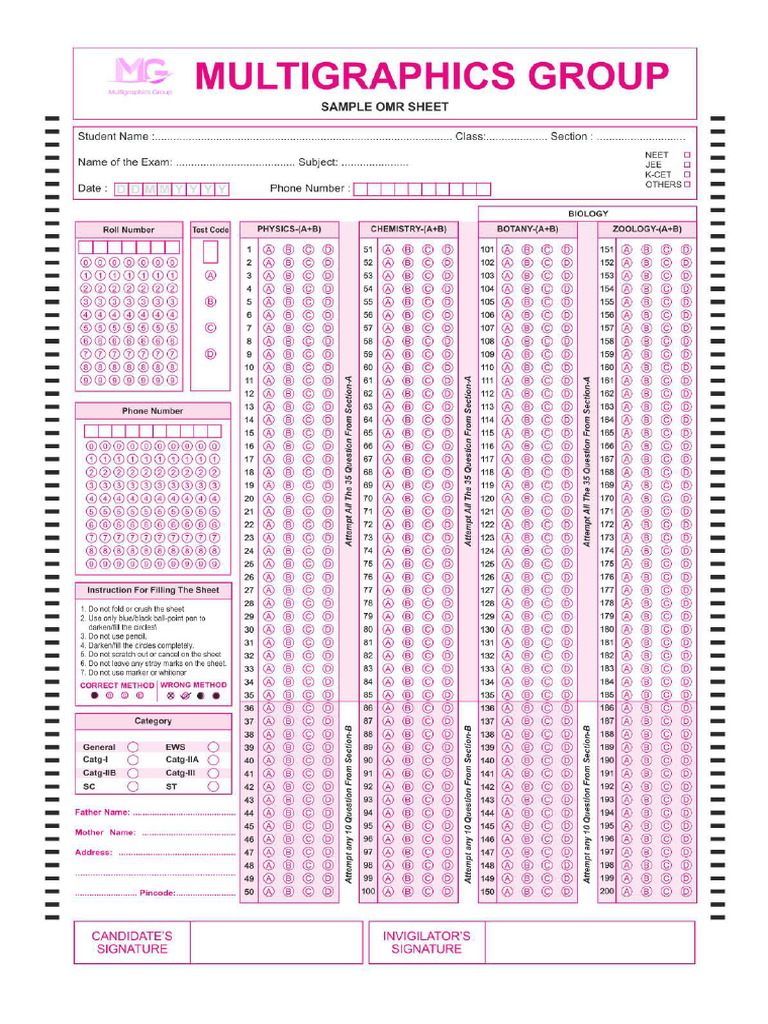 Neet Omr Sheet | PDF