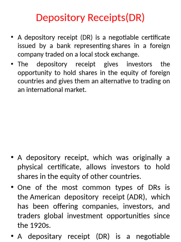 Module 2-Depositary Receipts (DR), ADR, GDR, IDR | PDF | American ...
