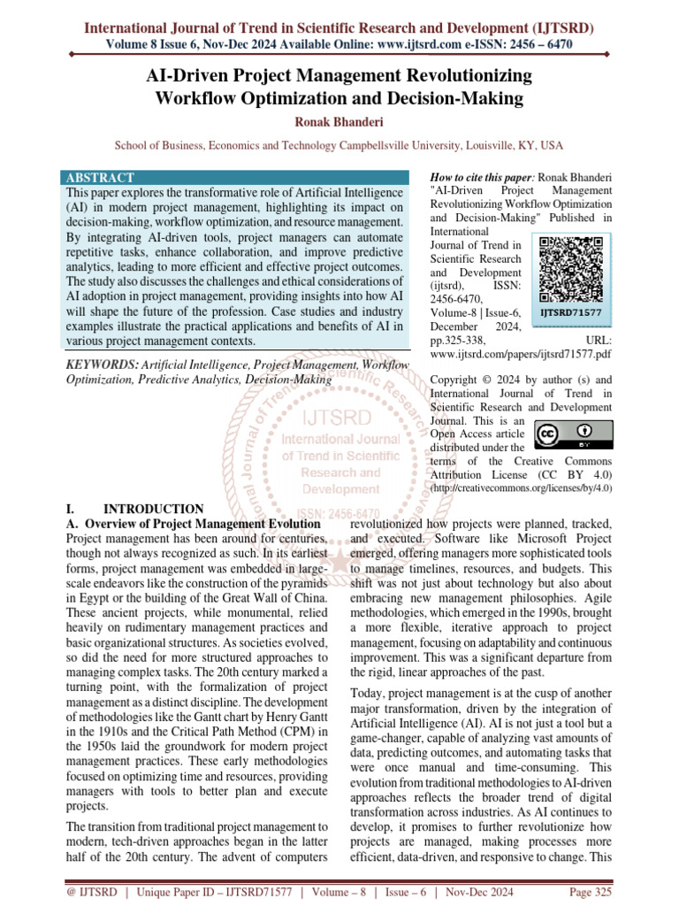 AI Driven Project Management Revolutionizing Workflow Optimization and Decision Making | PDF ...