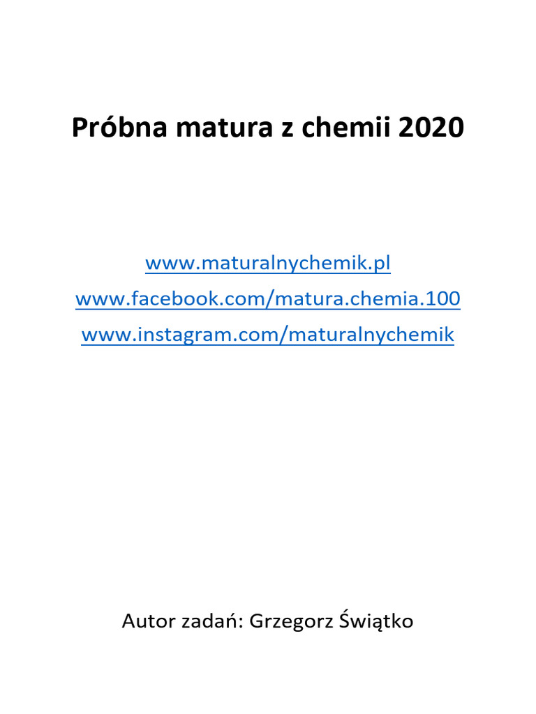 Próbna Matura Z Chemii 2020 | PDF