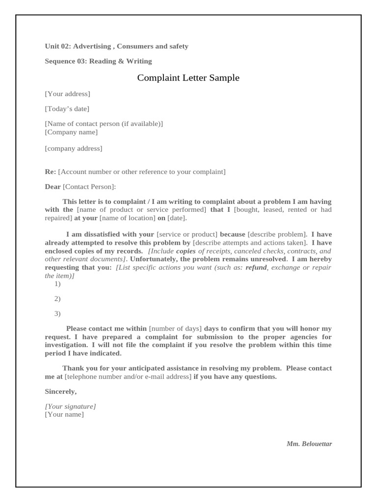 Complaint Letter Samples | PDF