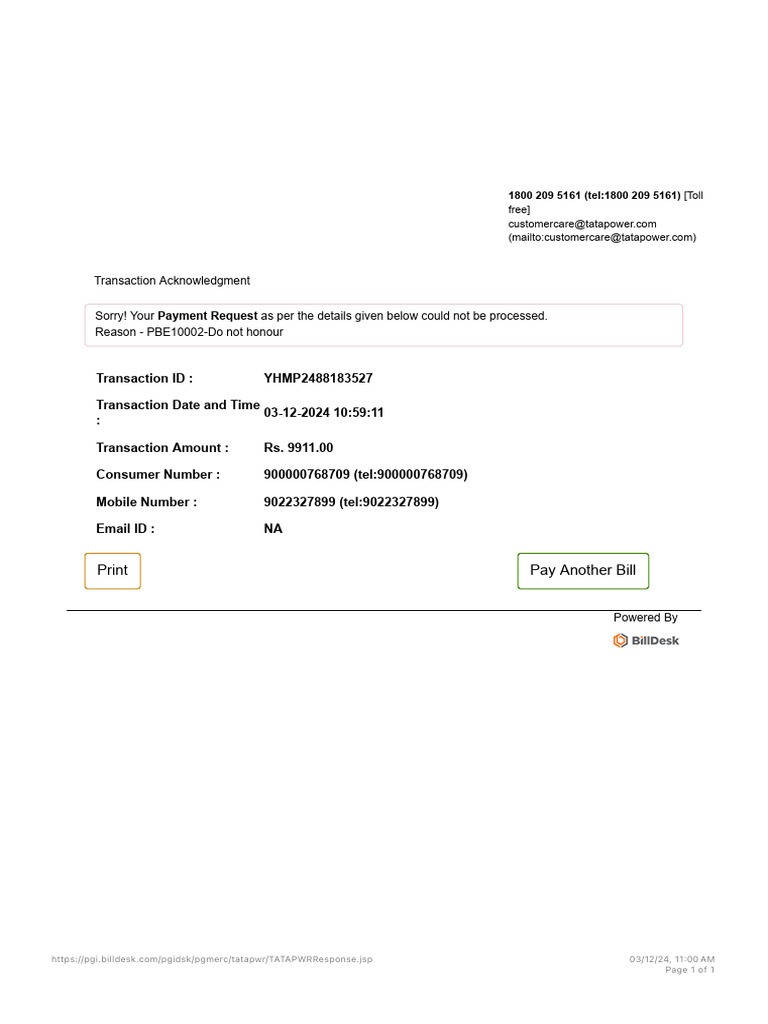 Payment Processing Error Notification | PDF