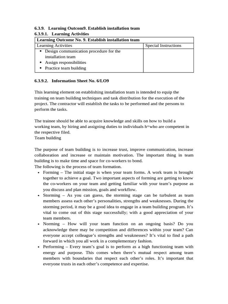 Establishing an Installation Team Guide | PDF | Learning | Human ...