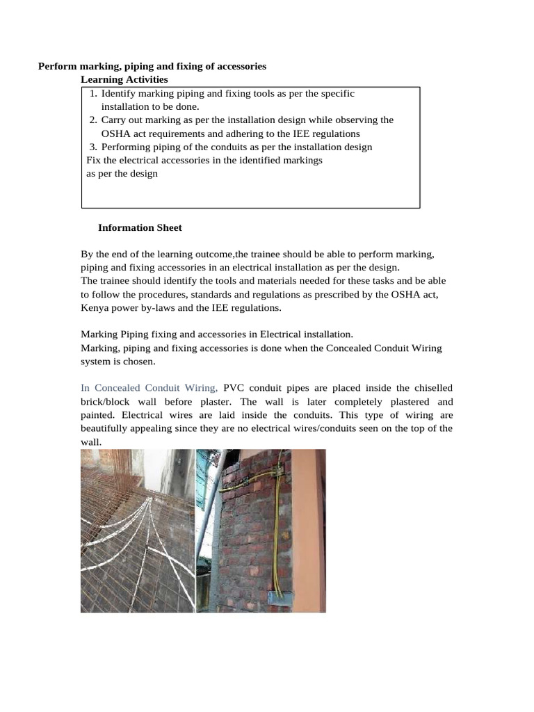 11.perform Marking, Piping and Fixing Accessories | PDF | Electrical ...