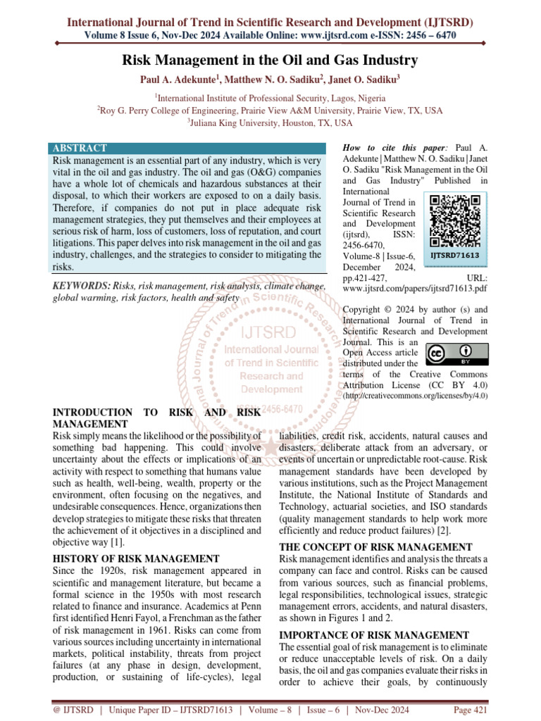 Risk Management in The Oil and Gas Industry | PDF | Risk | Risk Management