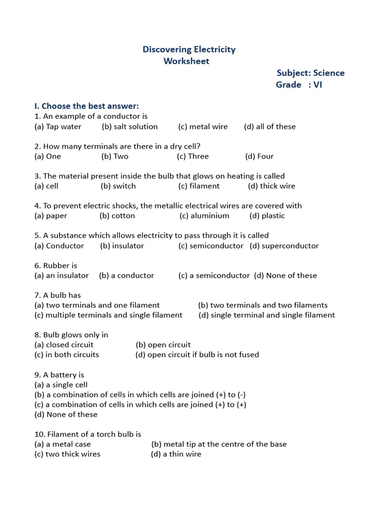 Documents Null-G6 Science Worksheet | PDF | Electricity | Incandescent ...