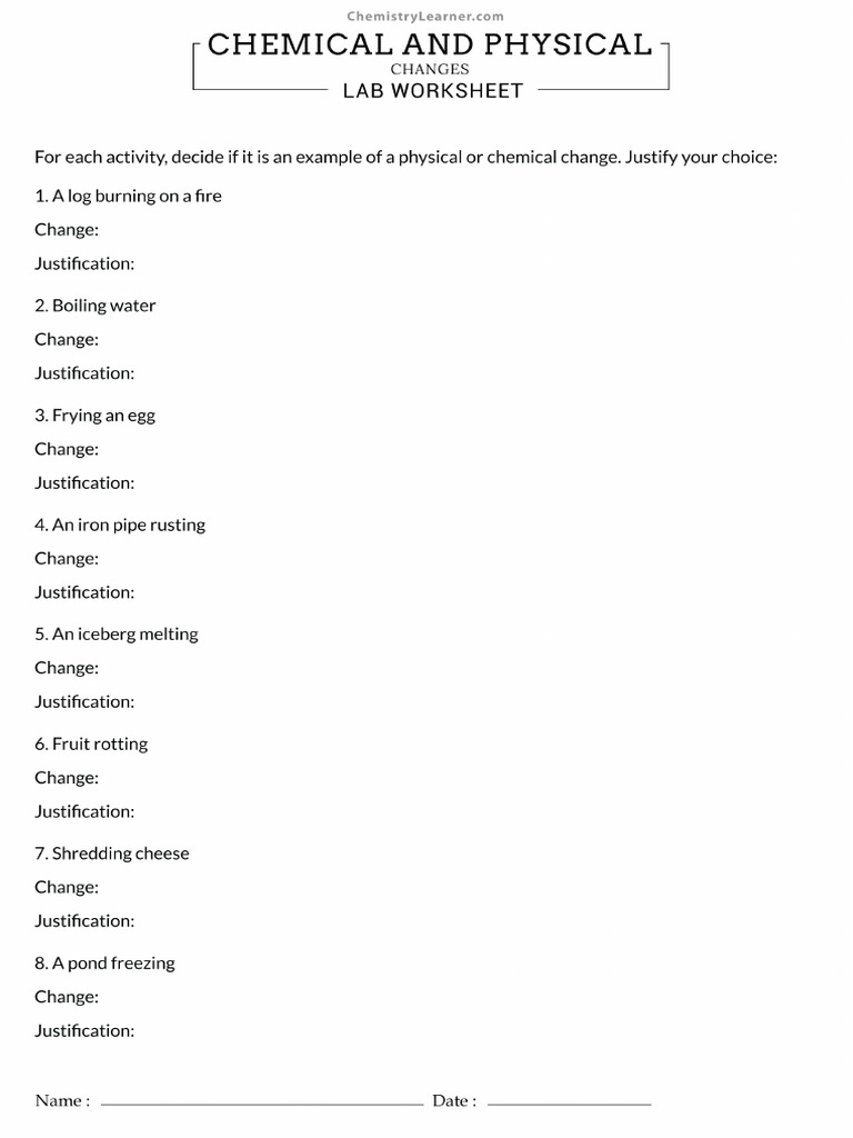 Edit Lab Chemical and Physical Changes Worksheet | PDF