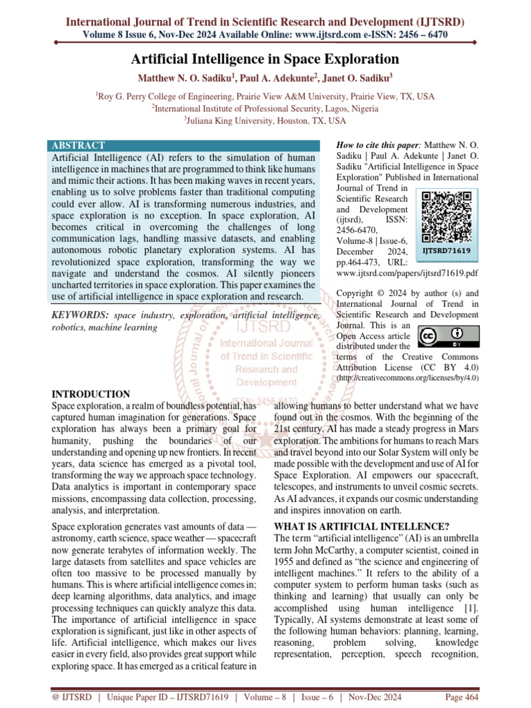 Artificial Intelligence in Space Exploration | PDF | Artificial Intelligence | Intelligence (AI ...