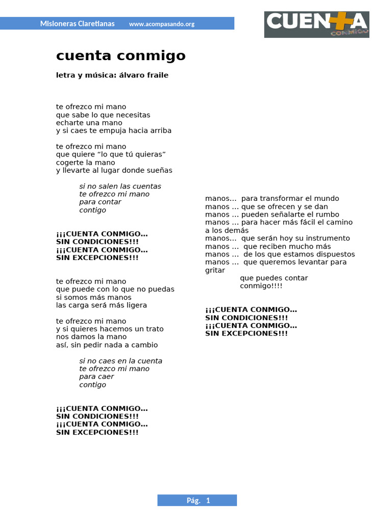 Canción Solidaria "Cuenta Conmigo" | PDF