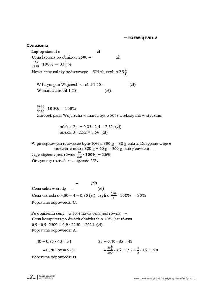 2.2. Obliczenia procentowe w praktyce – rozwiazania | PDF