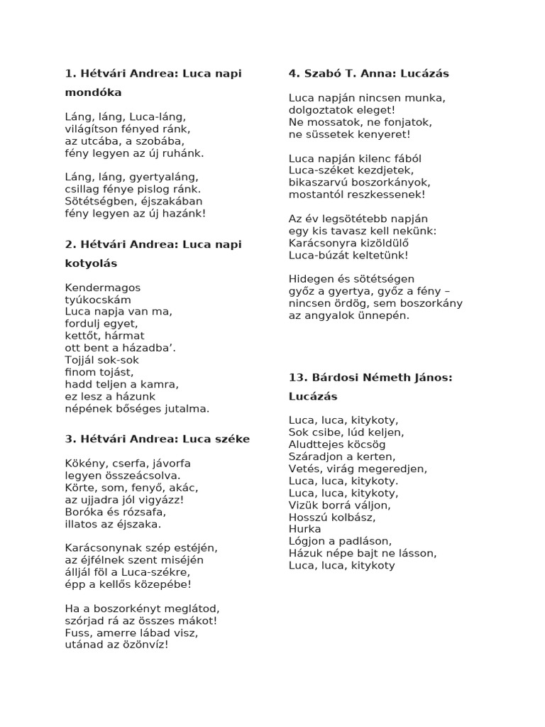 Luca Napi Versek | PDF