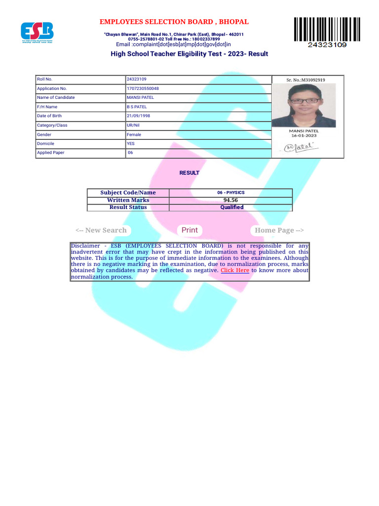 Employees Selection Board, Bhopal | PDF