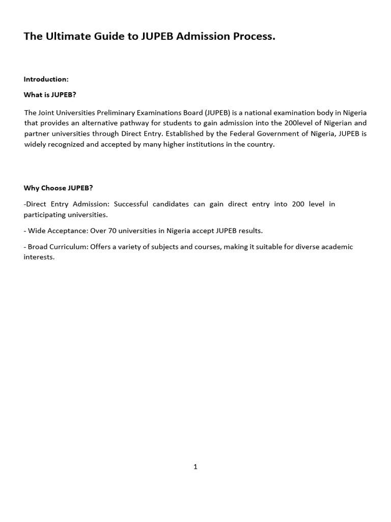 The Ultimate Guide To Jupeb Admission Processing - Amso of Lautech | PDF