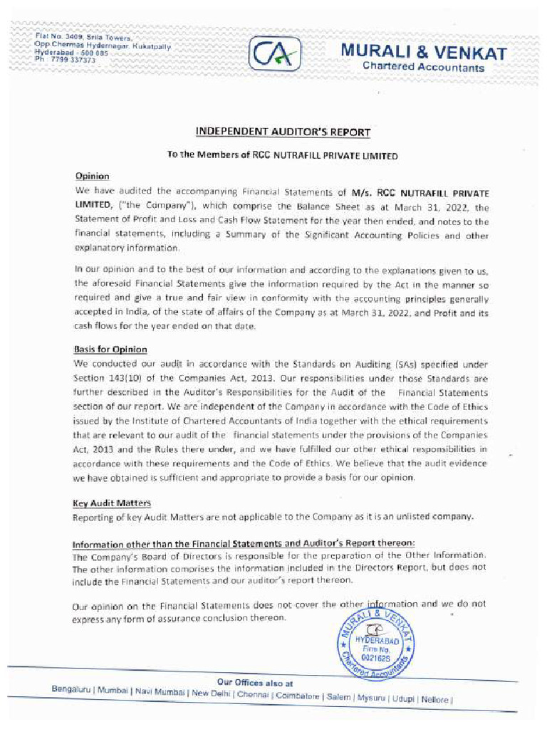RCC NUTRA FILL Financials and Board Report FY 2021-22 | PDF