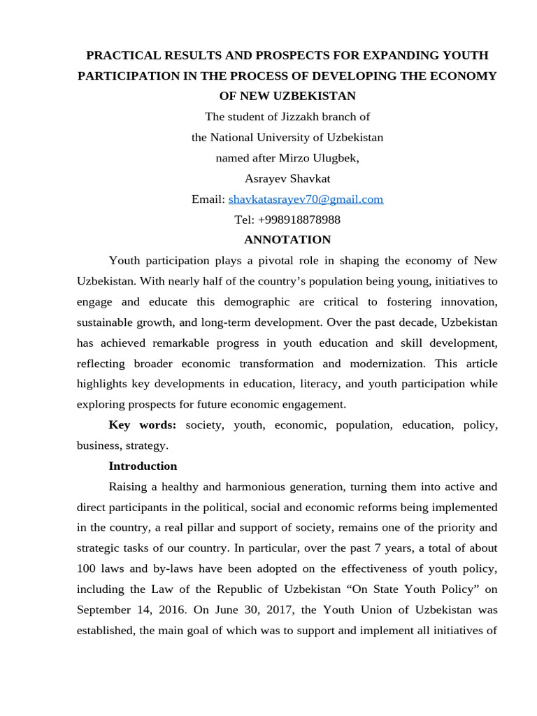 Expanding Youth Participation in Uzbekistan | PDF | Literacy | Economic ...