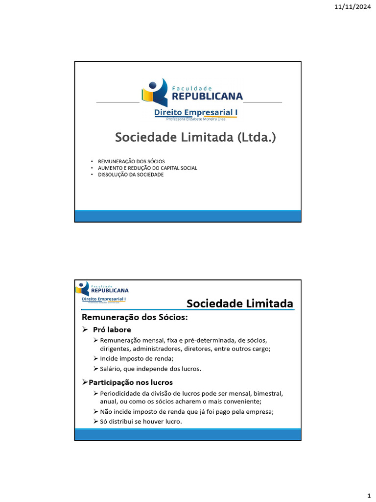 Aula EMP 11 - Soc Limitada - PARTE 2 | PDF | Salário | Business