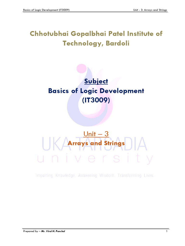 PWC Unit-3 (Arrays and Strings) | PDF | String (Computer Science) | Data Type