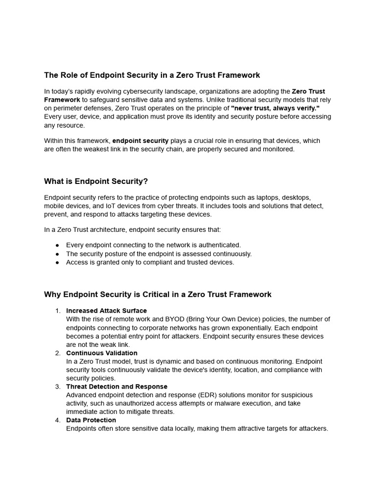 The Role of Endpoint Security in A Zero Trust Framework | PDF | Security | Computer Security