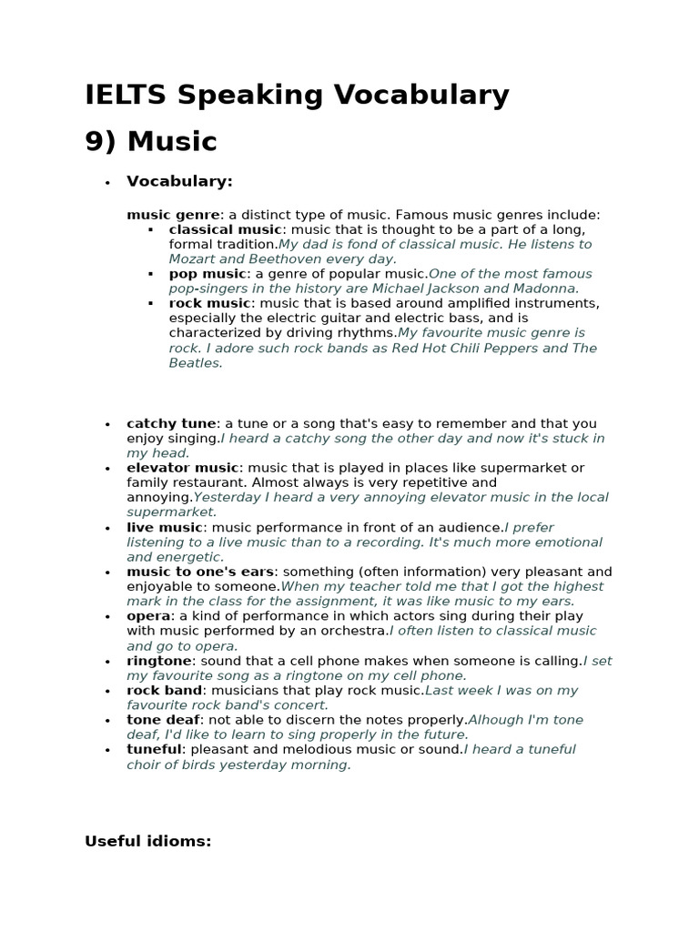 IELTS Speaking Vocabulary: Music Terms | PDF | Classical Music | Rock Music