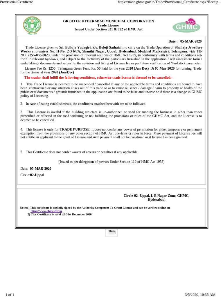 Shailaja Jewellery Works | PDF | License | Business Law