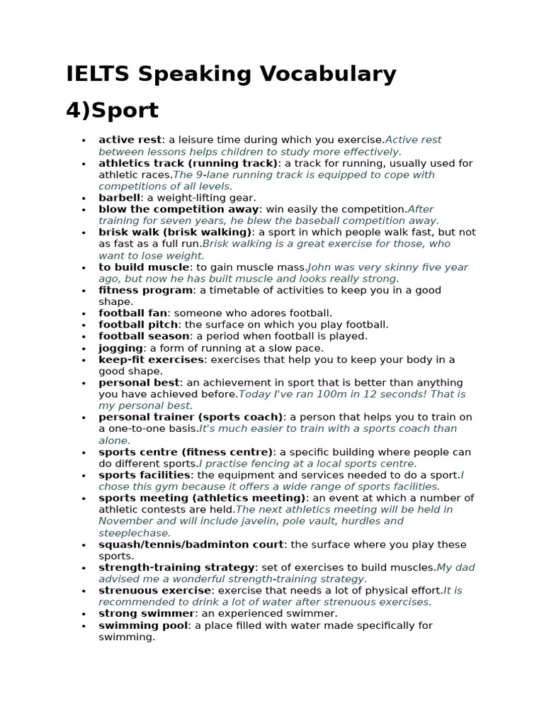 IELTS Speaking Vocabulary - Sport | PDF | Strength Training | Sports