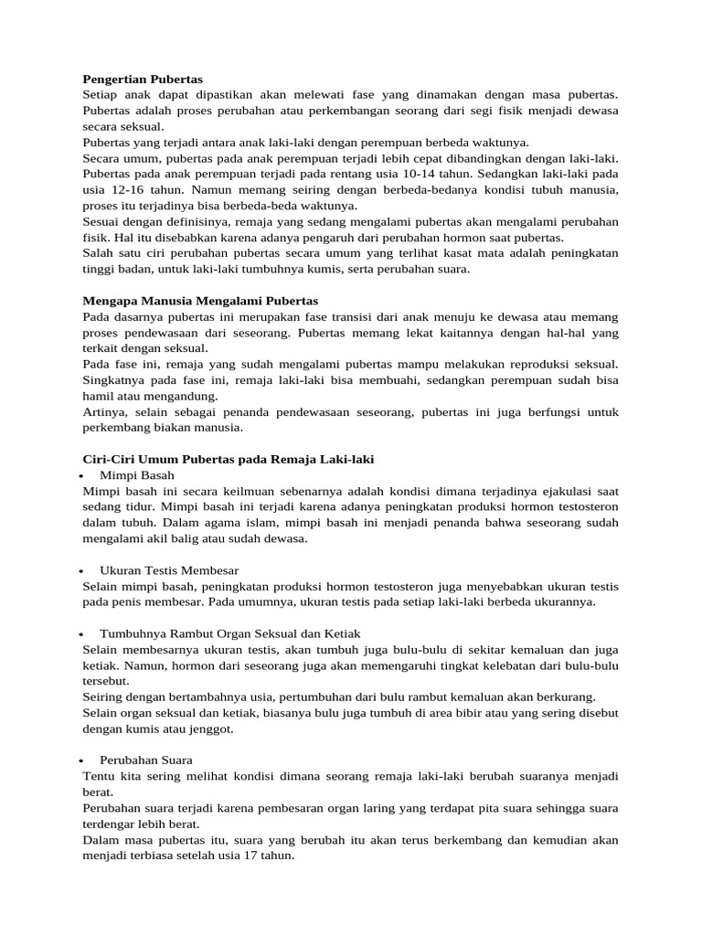 Pengertian dan Ciri Pubertas Remaja | PDF