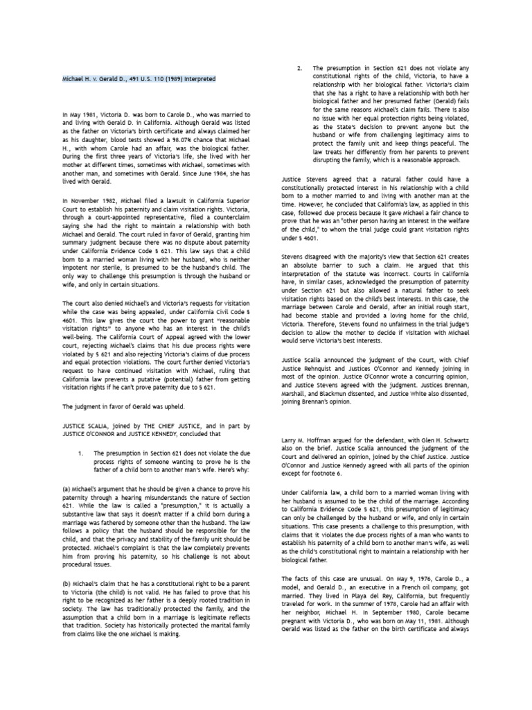Michael H. v. Gerald D. Interpreted | PDF | Due Process Clause ...