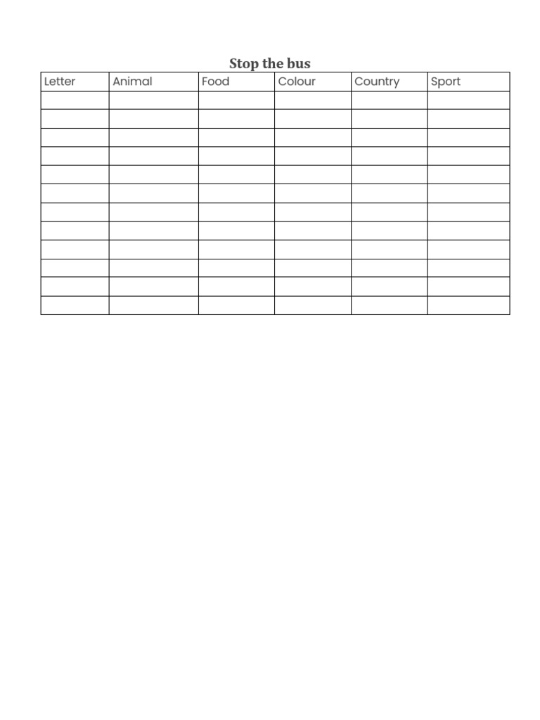 Stop the Bus Game Categories Guide | PDF