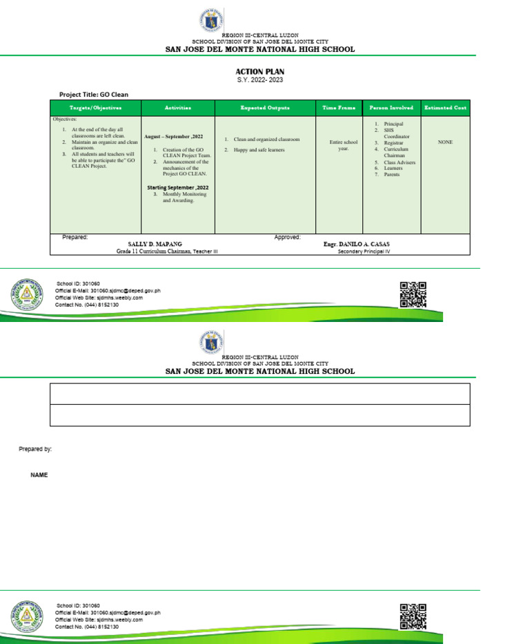 GO Clean Project Action Plan 2022-2023 | PDF | Learning | Teaching