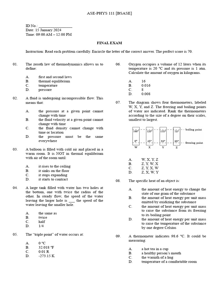ASE-PHYS 111 Finals Set 1 | PDF | Gases | Pressure