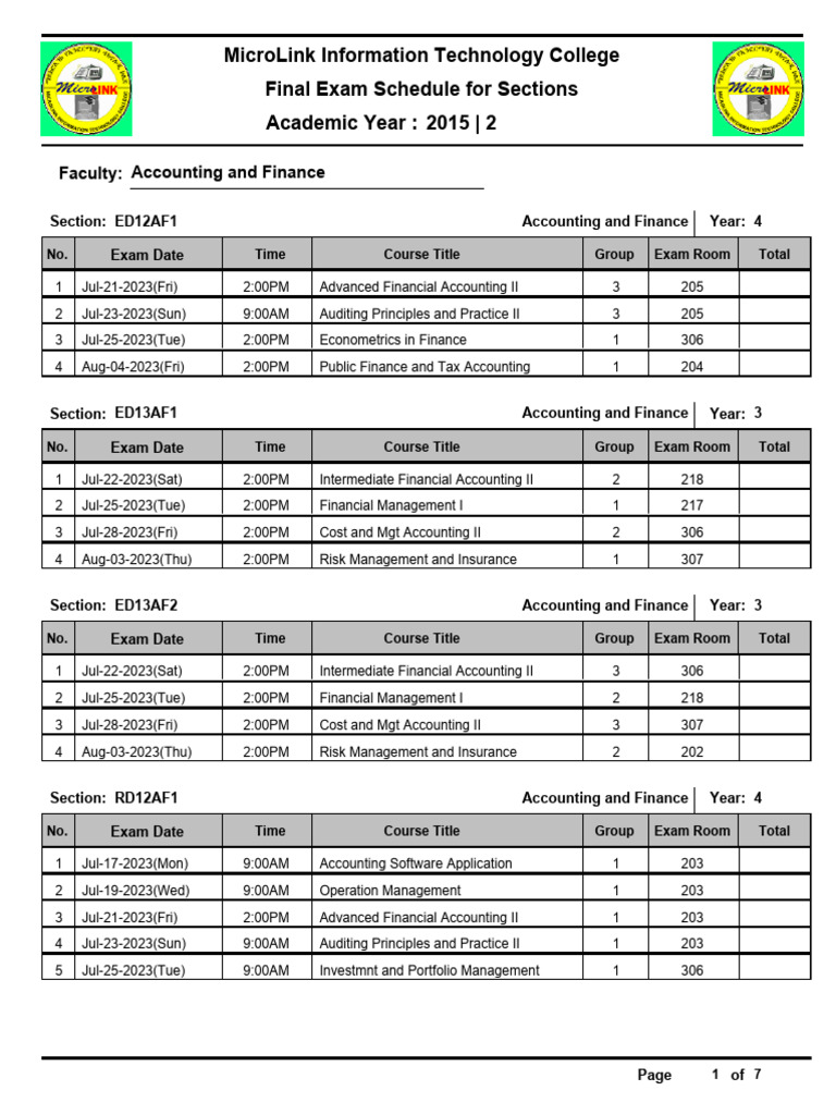 2023 Accounting and Finance Exam Schedule | PDF | Computer Engineering ...
