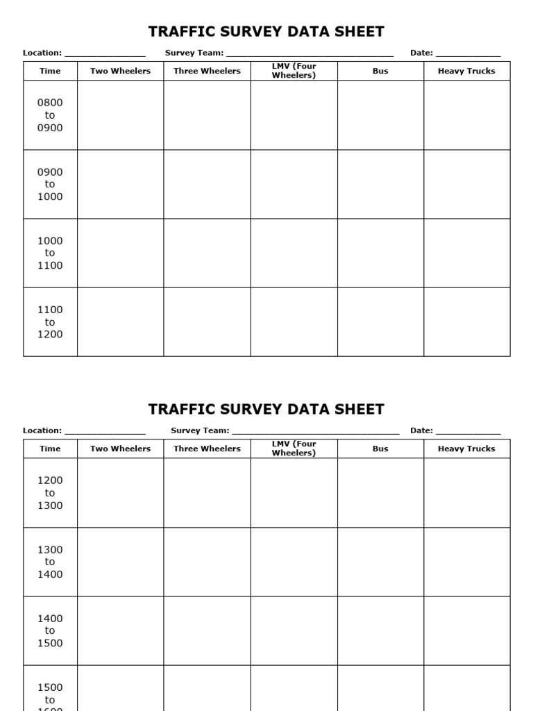 Traffic Survey Data Sheet | PDF | Transport | Vehicles