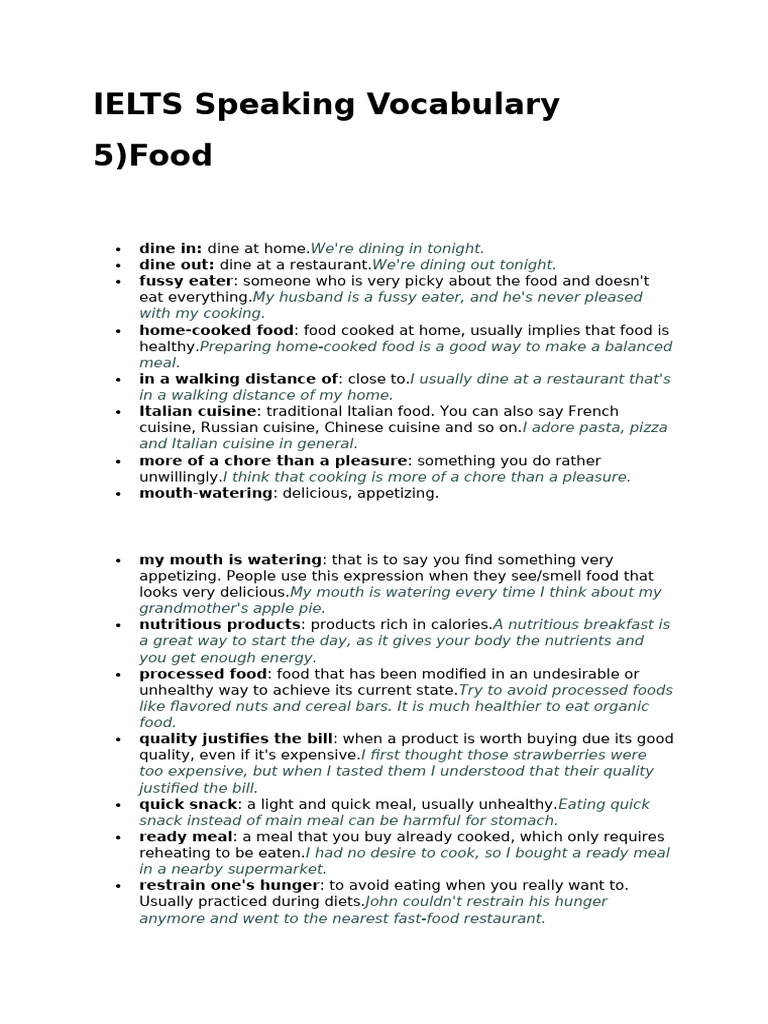 IELTS Speaking Vocabulary - Food | PDF | Meal | Foods