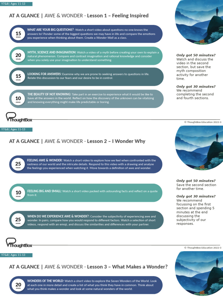 Awe & Wonder Lessons for Ages 11-13 | PDF | Feeling | Behavioural Sciences