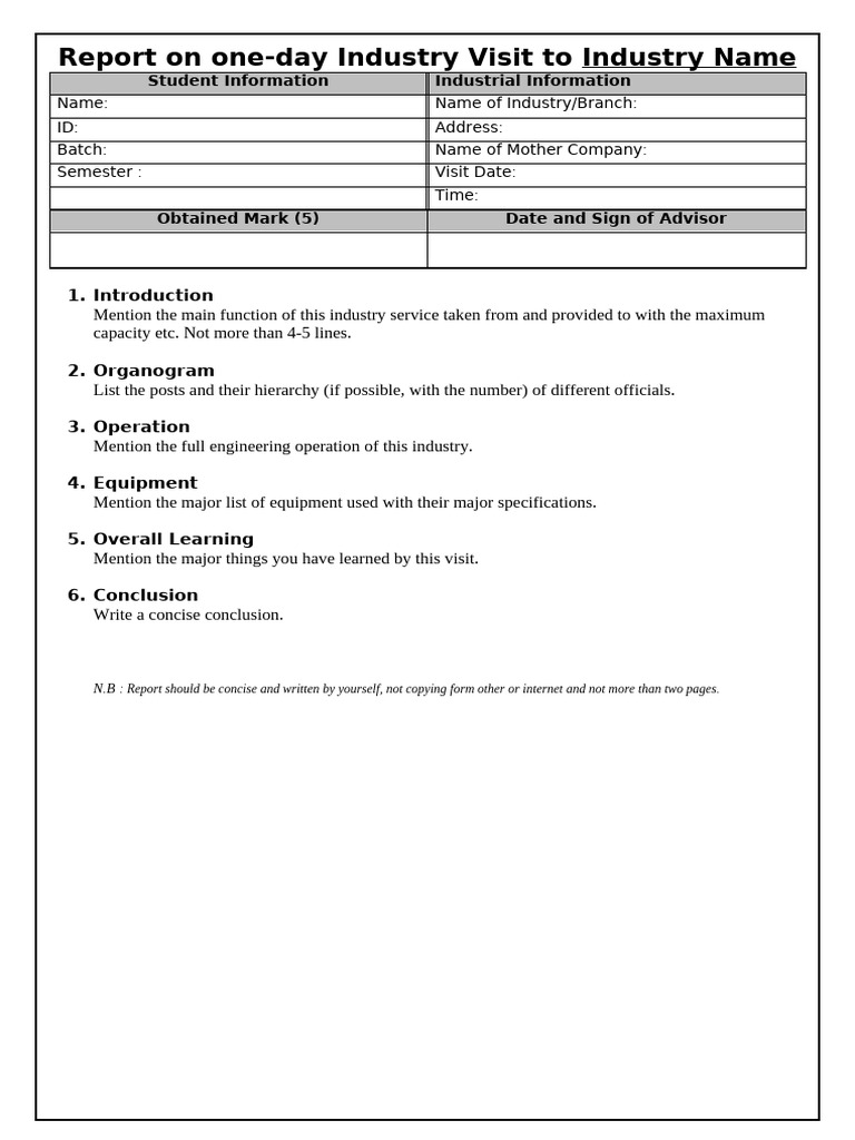 One-Day Industrial Visit Report Template | PDF