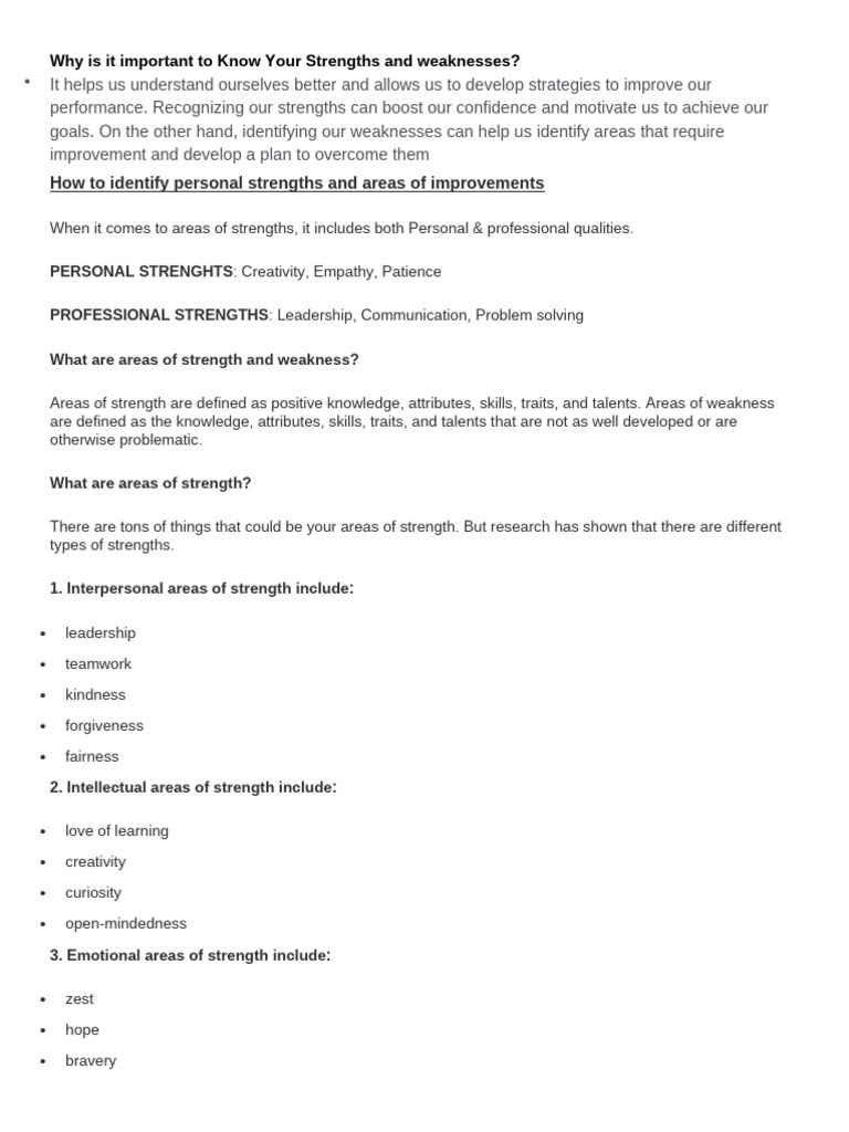 Areas of Strengths | PDF | Leadership | Skill
