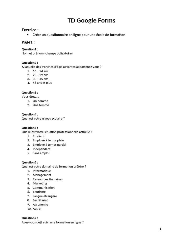 Questionnaire de formation en ligne | PDF