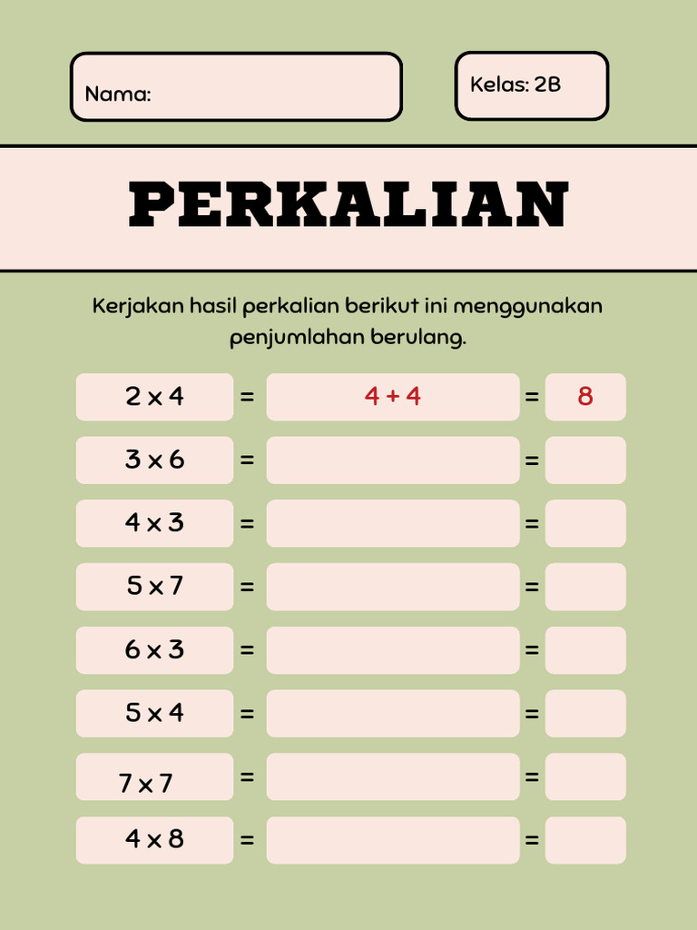 Perkalian (Penjumlahan Berulang) | PDF