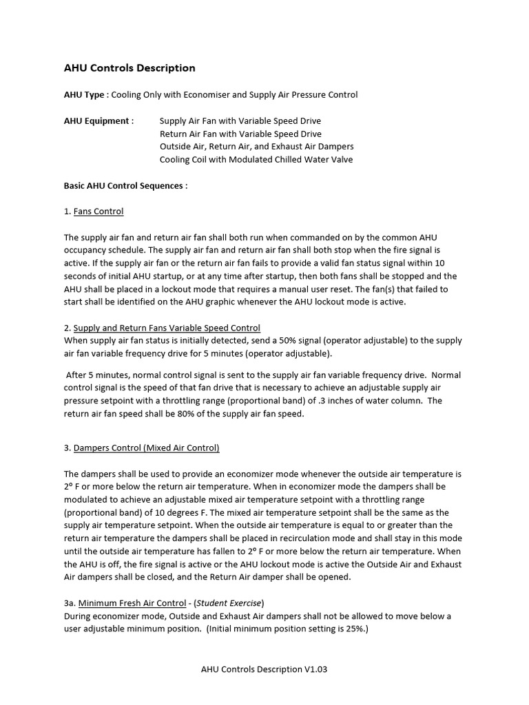 AHU Controls Description 1. 03FinalFB | PDF | Equipment | Mechanical ...