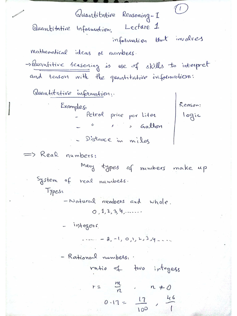 Quantitative Reasoning QR Lectures | PDF