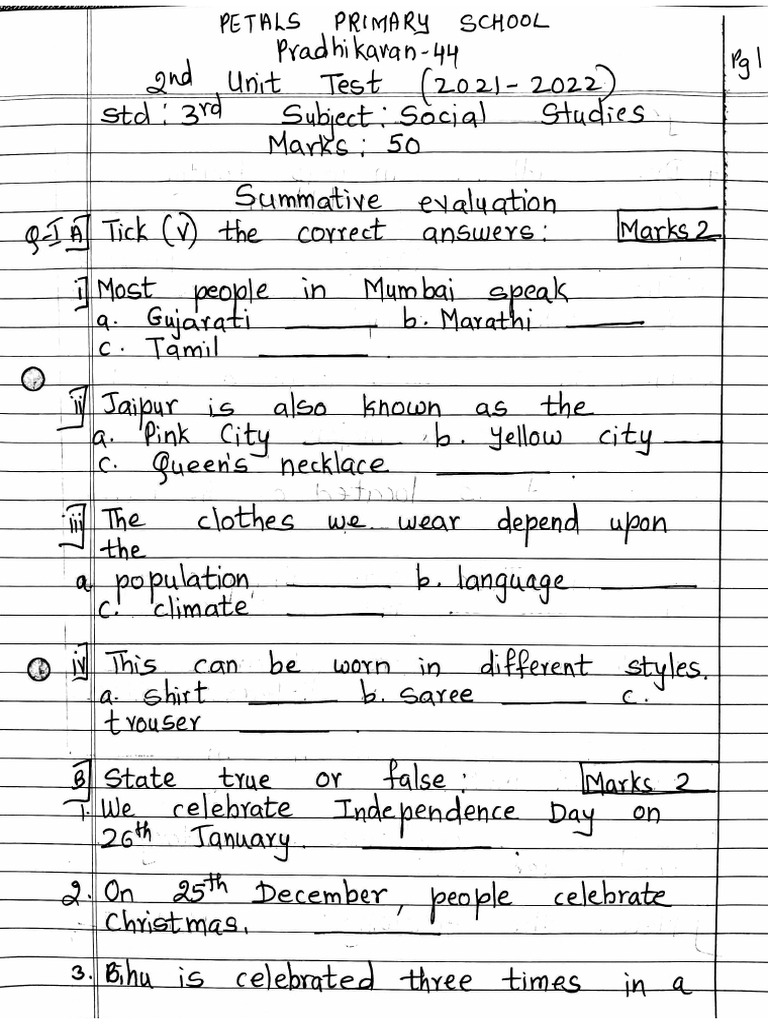 STD 3 Social Studies Paper | PDF