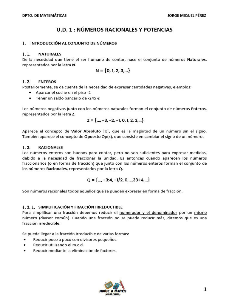 Números Racionales y Operaciones Matemáticas | PDF | Exponenciación ...